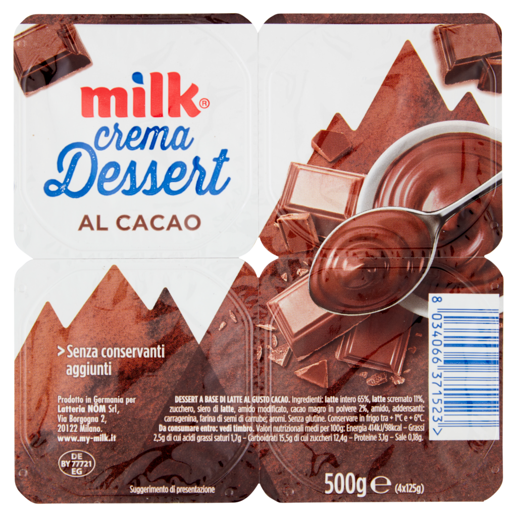 Crema Dessert al cacao 4x125g Milk - D’Ambros Ipermercato